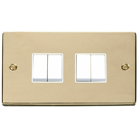 Polished Brass 10A 4 Gang 2 Way Light Switch - White Trim - SE Home