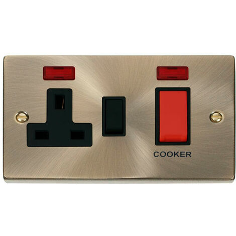 Antique Brass Cooker Control 45A With 13A Switched Plug Socket & 2 ...