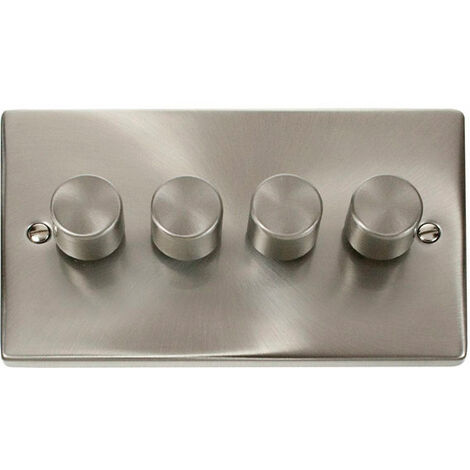 Satin / Brushed Chrome 4 Gang 2 Way LED 100W Trailing Edge Dimmer Light ...