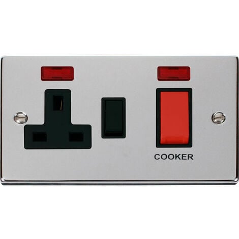 Polished Chrome Cooker Control 45A With 13A Switched Plug Socket & 2 ...