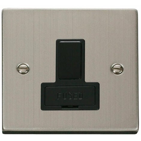 Stainless Steel 13A Fused Connection Unit Switched - Black Trim - SE Home