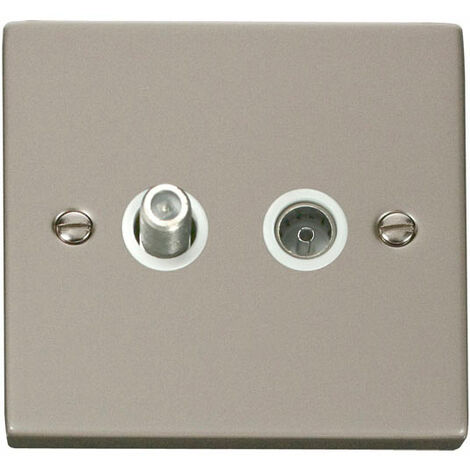 Pearl Nickel Satellite & Coaxial Socket 1 Gang - White Trim - SE Home