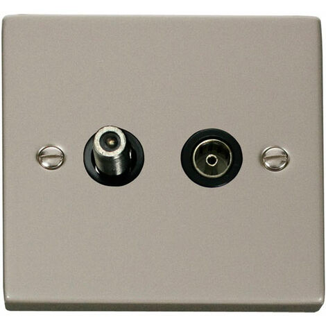 Pearl Nickel Satellite & Coaxial Socket 1 Gang - Black Trim - SE Home