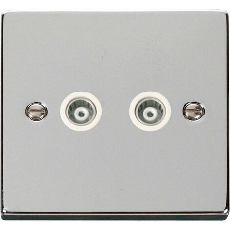 Polished Chrome Twin Isolated Coaxial Socket - White Trim - SE Home