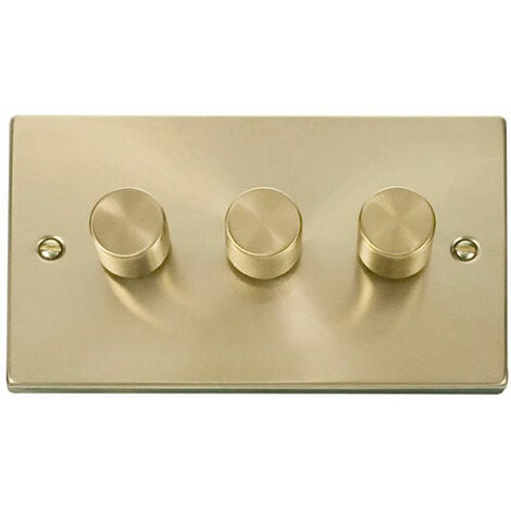 Satin / Brushed Brass 3 Gang 2 Way LED 100W Trailing Edge Dimmer Light ...