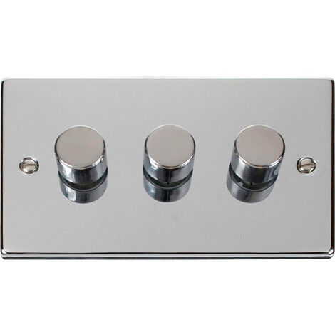 Polished Chrome 3 Gang 2 Way LED 100W Trailing Edge Dimmer Light Switch ...