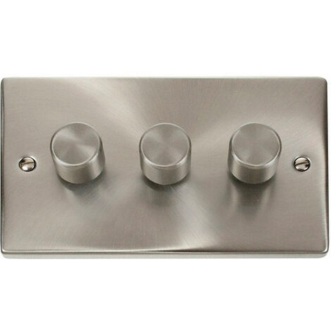 Satin / Brushed Chrome 3 Gang 2 Way LED 100W Trailing Edge Dimmer Light ...