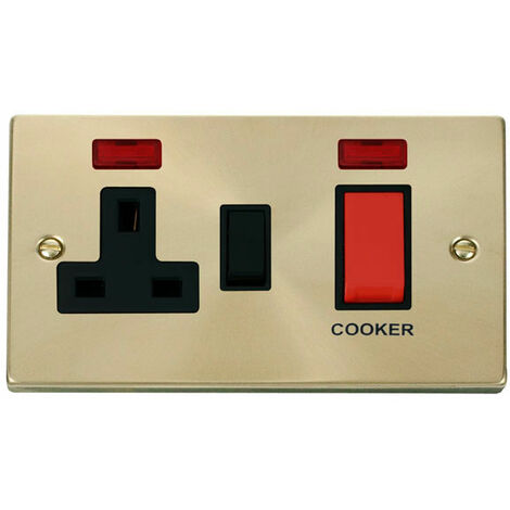 Satin / Brushed Brass Cooker Control 45A With 13A Switched Plug Socket ...