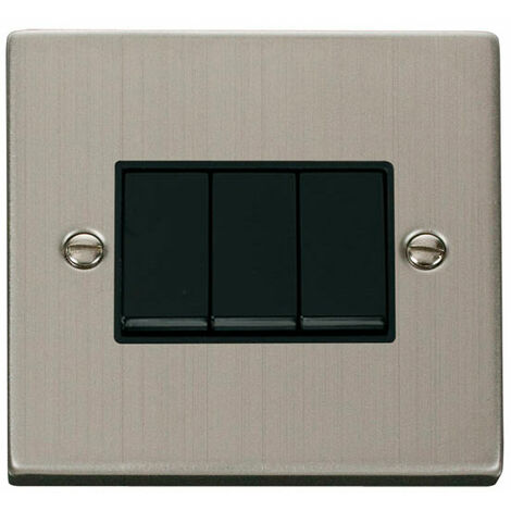 Stainless Steel 10A 3 Gang 2 Way Light Switch - Black Trim - SE Home
