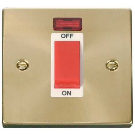 Satin / Brushed Brass 1 Gang Size 45A Switch With Neon - White Trim ...
