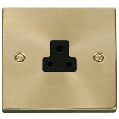 Satin / Brushed Brass 1 Gang 2A Round Pin Socket - Black Trim - SE Home