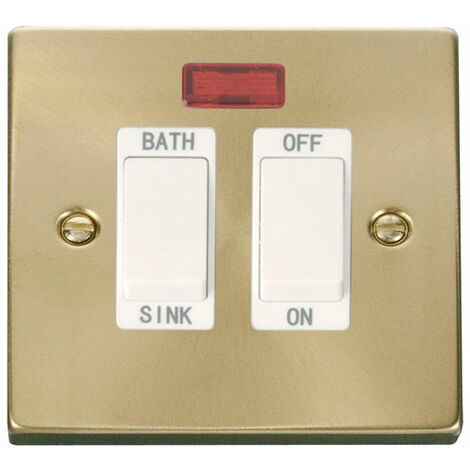 Satin / Brushed Brass 20A DP Sink/bath Switch - White Trim - SE Home