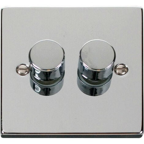 Polished Chrome 2 Gang 2 Way LED 100W Trailing Edge Dimmer Light Switch ...