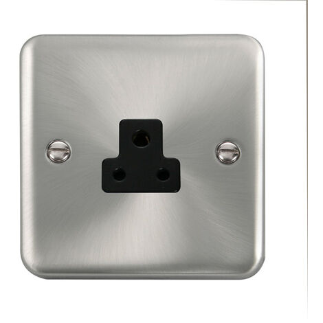 Curved Satin / Brushed Chrome 1 Gang 2A Round Pin Socket - Black Trim ...