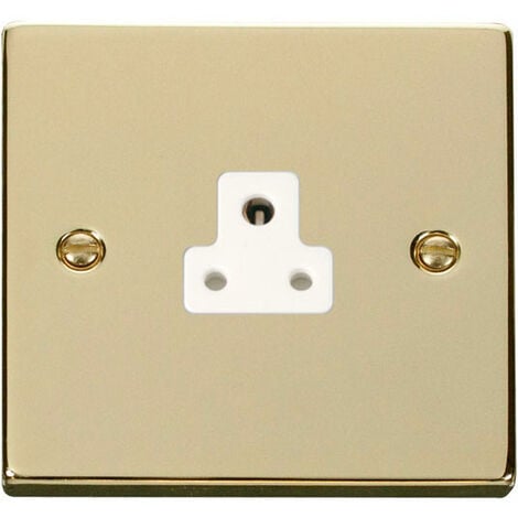 Polished Brass 1 Gang 2A Round Pin Socket - White Trim - SE Home