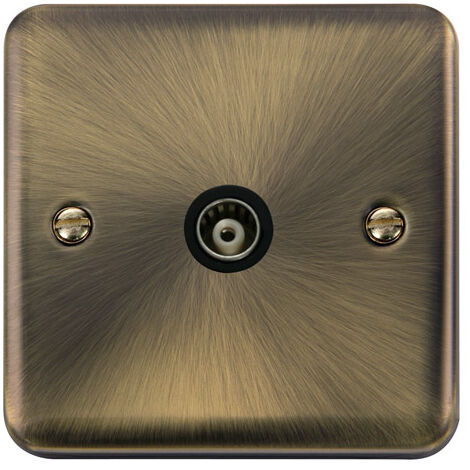 Curved Antique Brass Single Isolated Coaxial Socket - Black Trim - SE Home