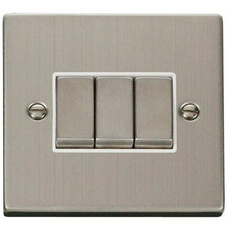 Stainless Steel 10A 3 Gang 2 Way Ingot Light Switch - White Trim - SE Home