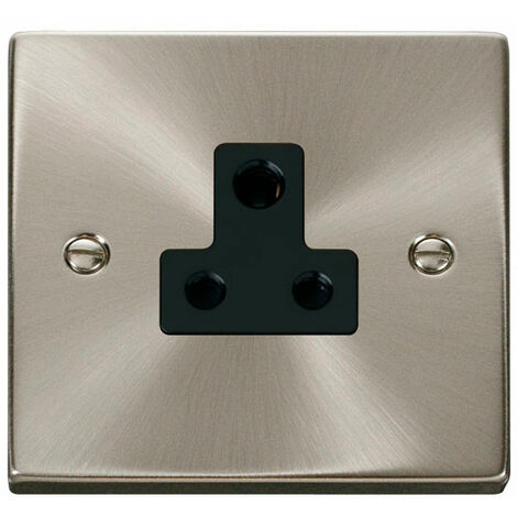 Satin / Brushed Chrome 1 Gang 5A Round Pin Socket - Black Trim - SE Home
