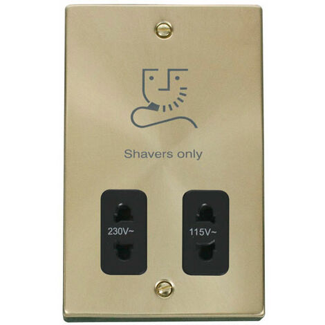Satin / Brushed Brass Shaver Socket 115v/230v - Black Trim - SE Home