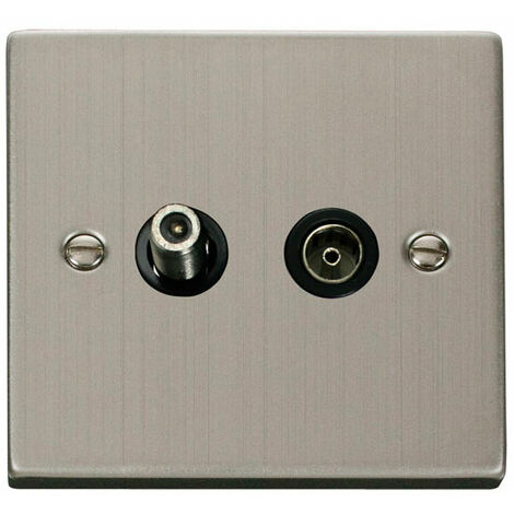 Stainless Steel Satellite & Coaxial Socket 1 Gang - Black Trim - SE Home
