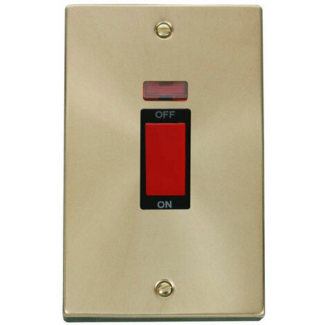 Satin / Brushed Brass 2 Gang Size 45A Switch With Neon - Black Trim ...