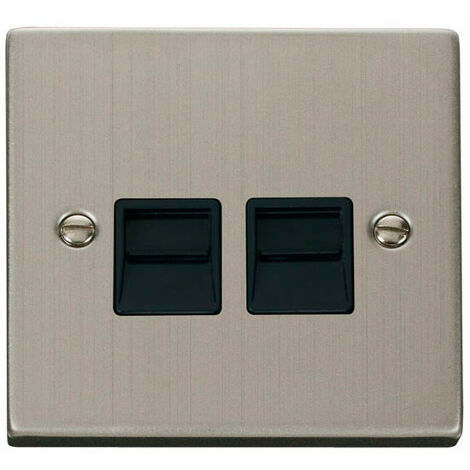 Stainless Steel Master Telephone Twin Socket - Black Trim - SE Home