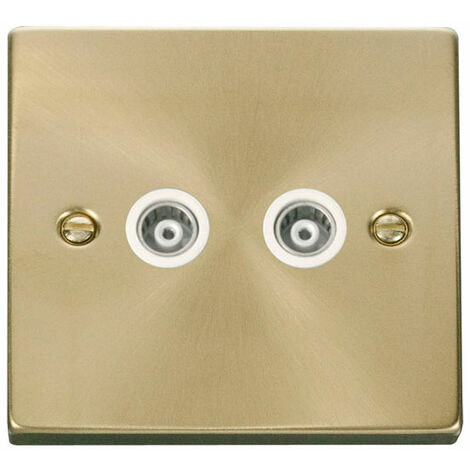 Satin / Brushed Brass Twin Isolated Coaxial Socket - White Trim - SE Home