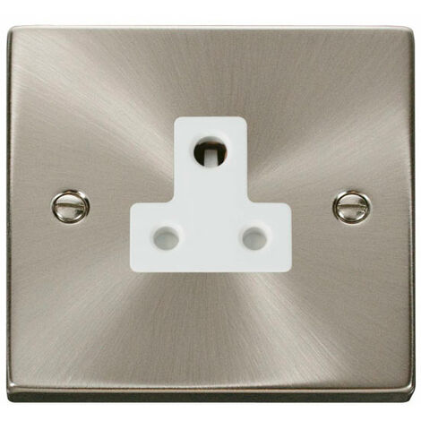 Satin / Brushed Chrome 1 Gang 5A Round Pin Socket - White Trim - SE Home