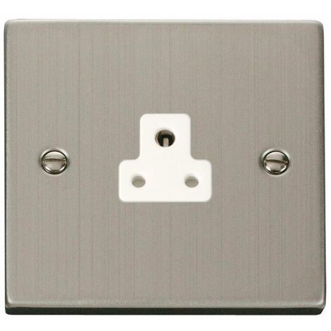 Stainless Steel 1 Gang 2A Round Pin Socket - White Trim - SE Home