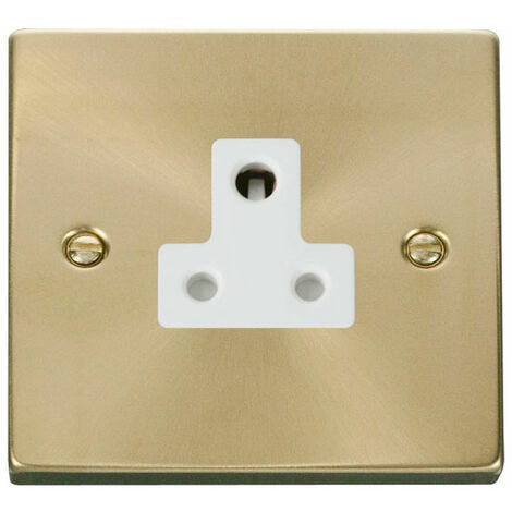 Satin / Brushed Brass 1 Gang 5A Round Pin Socket - White Trim - SE Home