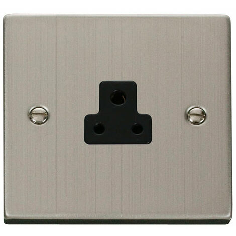 Stainless Steel 1 Gang 2A Round Pin Socket - Black Trim - SE Home