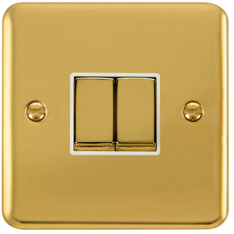 Curved Polished Brass 10A 2 Gang 2 Way Ingot Light Switch - White Trim ...
