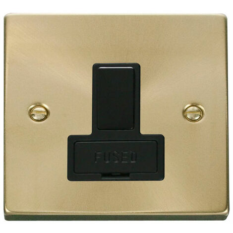 Satin / Brushed Brass 13A Fused Connection Unit Switched - Black Trim ...
