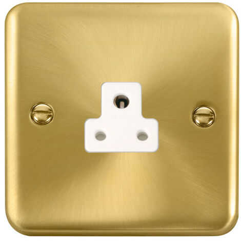 Curved Edge Satin / Brushed Brass 1 Gang 2A Round Pin Socket - White ...