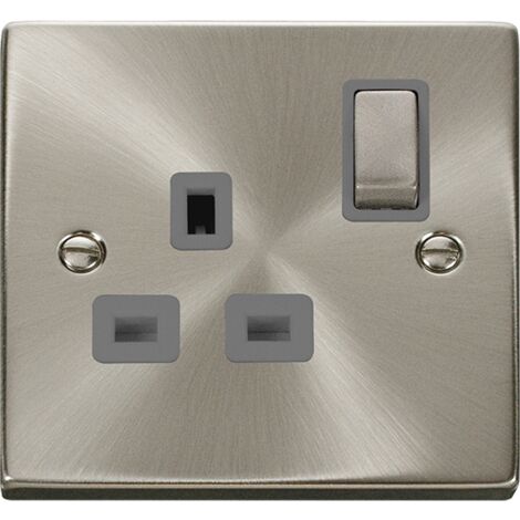 Satin / Brushed Chrome 1 Gang 13A DP Ingot Switched Plug Socket - Grey ...