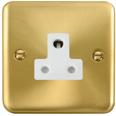 Curved Edge Satin / Brushed Brass 1 Gang 5A Round Pin Socket - White ...