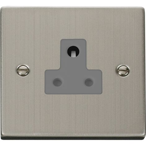 Stainless Steel 1 Gang 5A Round Pin Socket - Grey Trim - SE Home