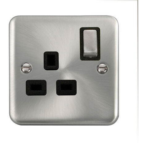 Curved Satin / Brushed Chrome 1 Gang 13A DP Ingot Switched Plug Socket ...