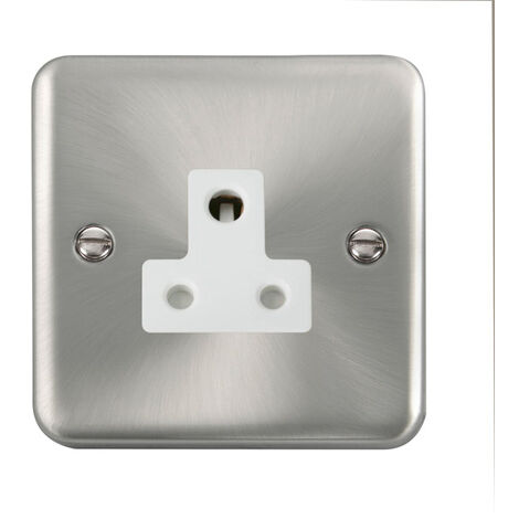 Curved Edge Satin / Brushed Chrome 1 Gang 5A Round Pin Socket - White ...