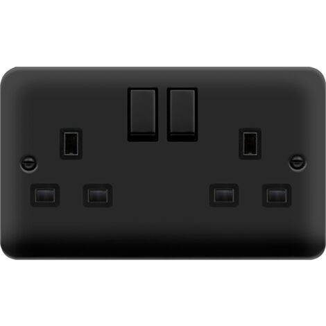 Curved Matt Black 2 Gang 13A DP Ingot Twin Double Switched Plug Socket ...