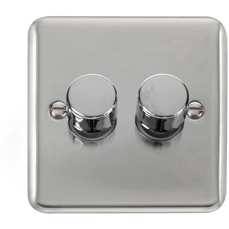 Curved Polished Chrome 2 Gang 2 Way LED 100W Trailing Edge Dimmer Light ...