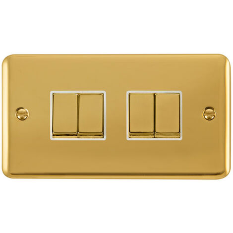 Curved Polished Brass 10A 4 Gang 2 Way Ingot Light Switch - White Trim ...