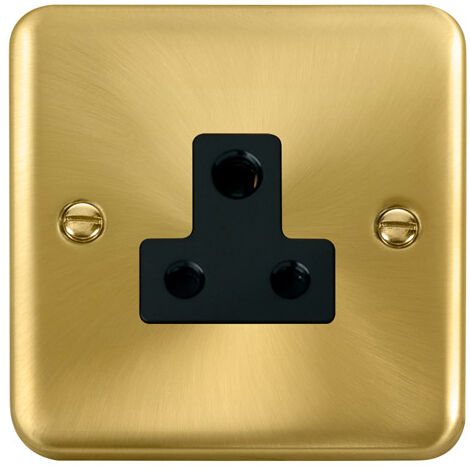 Curved Satin / Brushed Brass 1 Gang 5A Round Pin Socket - Black Trim ...