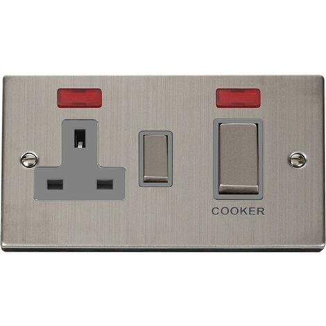 Stainless Steel Cooker Control Ingot 45A With 13A Switched Plug Socket ...