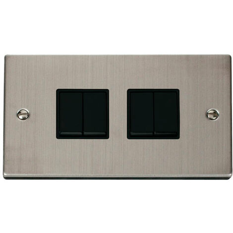 Stainless Steel 10A 4 Gang 2 Way Light Switch - Black Trim - SE Home
