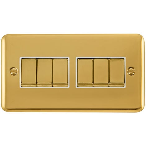 Curved Polished Brass 10A 6 Gang 2 Way Ingot Light Switch - White Trim ...
