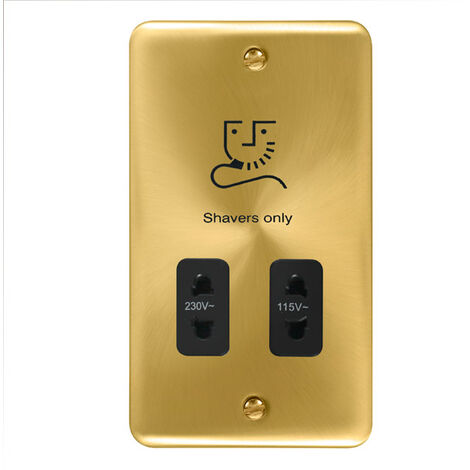 Curved Satin / Brushed Brass Shaver Socket 115v/230v - Black Trim - SE Home