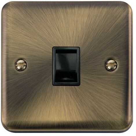 Curved Antique Brass Rj11 Socket - Black Trim - SE Home
