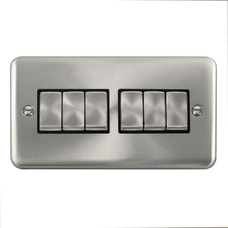 Curved Satin / Brushed Chrome 10A 6 Gang 2 Way Ingot Light Switch ...