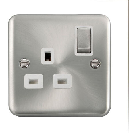 Curved Edge Satin / Brushed Chrome 1 Gang 13A DP Ingot Switched Plug ...